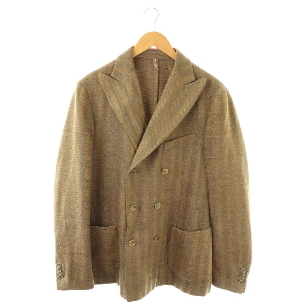 【中古】サンタニエッロ SANTANIELLO ウール混ヘリンボーンダブルジャケット テーラードジャケット 52 キャメル グレー /DF ■OS ■SH メンズ 【ベクトル 古着】 260213表記サイズ52実寸サイズ肩幅：44.5cm　...