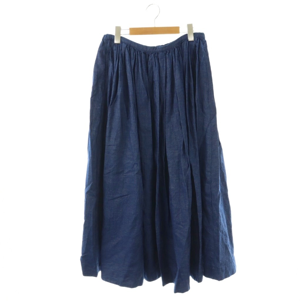 【中古】未使用品 ラボレイトリー LABORATORY MAMAN GATHER DENIM SKIRT スカート フレア ギャザー リネン混 紺 LA414 /CX ■OS ■SH レディース 【ベクトル 古着】 260313表記サイズF...