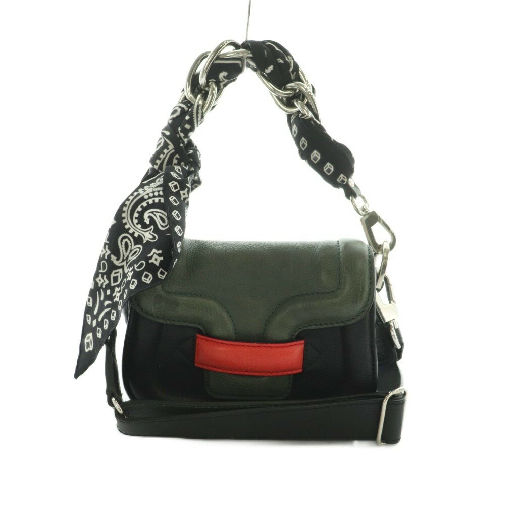 【中古】ピエールアルディ PIERRE HARDY MICRO ALPHA VILLE 2WAY ハンドバッグ ショルダーバッグ フラップ スカーフハンドル カーキ 黒 赤 /MI ■OS レディース 【ベクトル 古着】 260326ブラン...