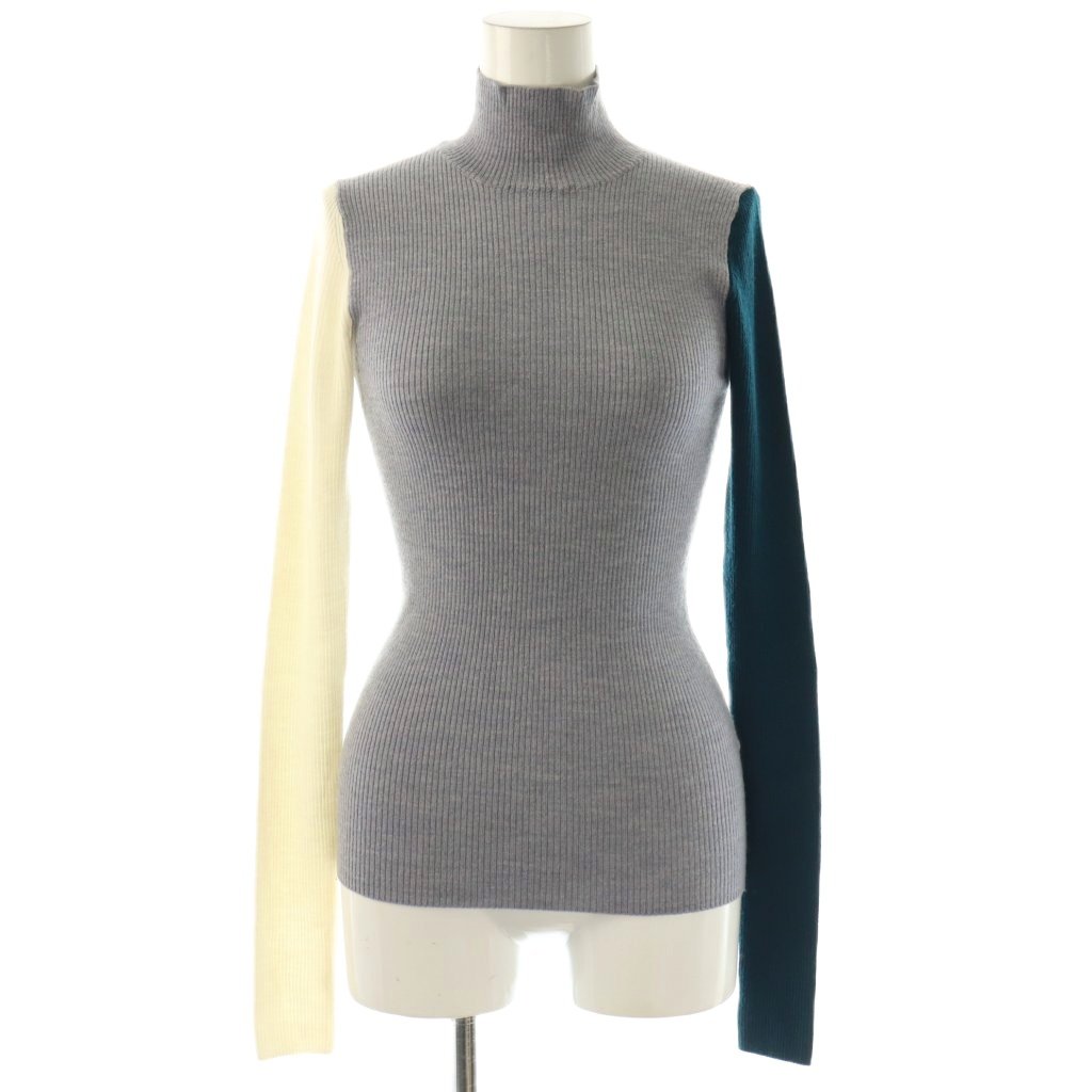 【中古】エンフォルド ENFOLD 24AW COLOR SLEEVE HIGH NECK PULLOVER ニット セーター リブ 配色 38 グレー アイボリー 青緑 /CX ■OS レディース 【ベクトル 古着】 260406ブランド...