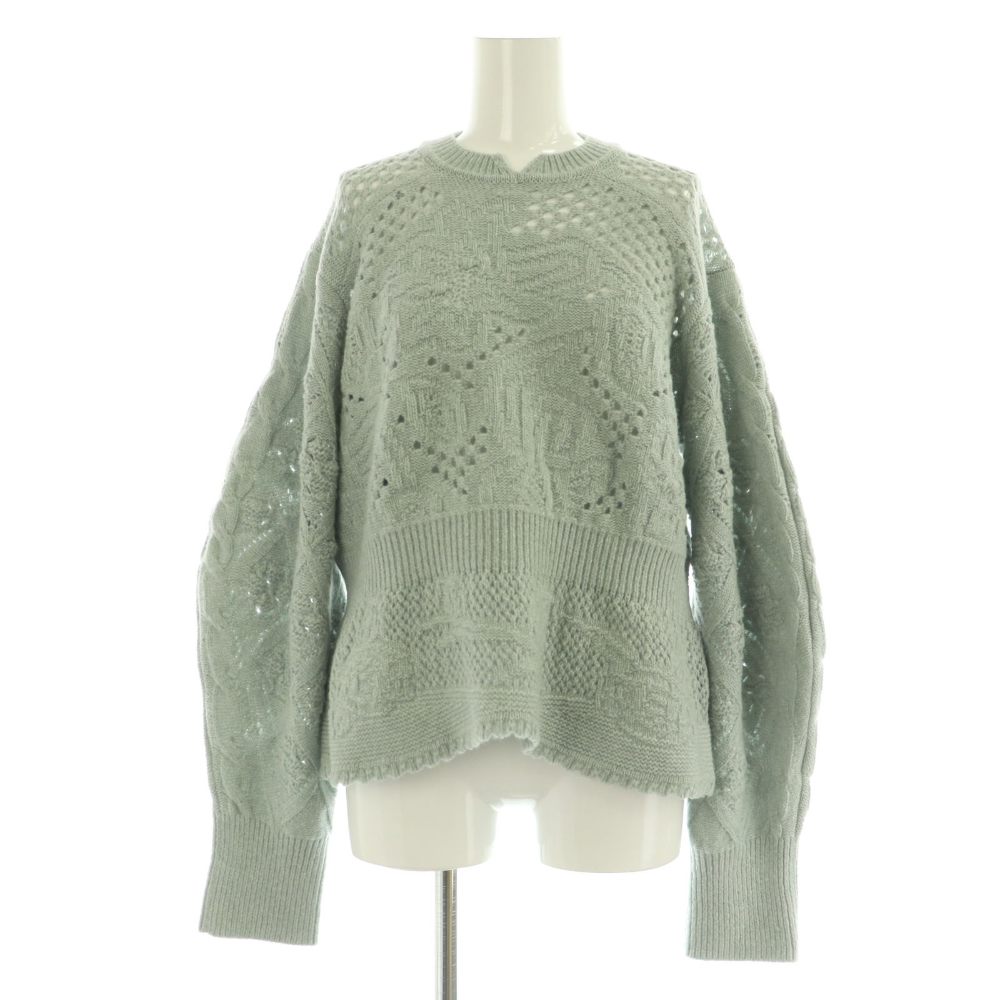 【中古】マメクロゴウチ Mame Kurogouchi Multi Pattern Low Gauge Knitted Top ニット セーター 長袖 ボリュームスリーブ 1 ミント MM25FW-KN091 /MY ■OS レディース 【...