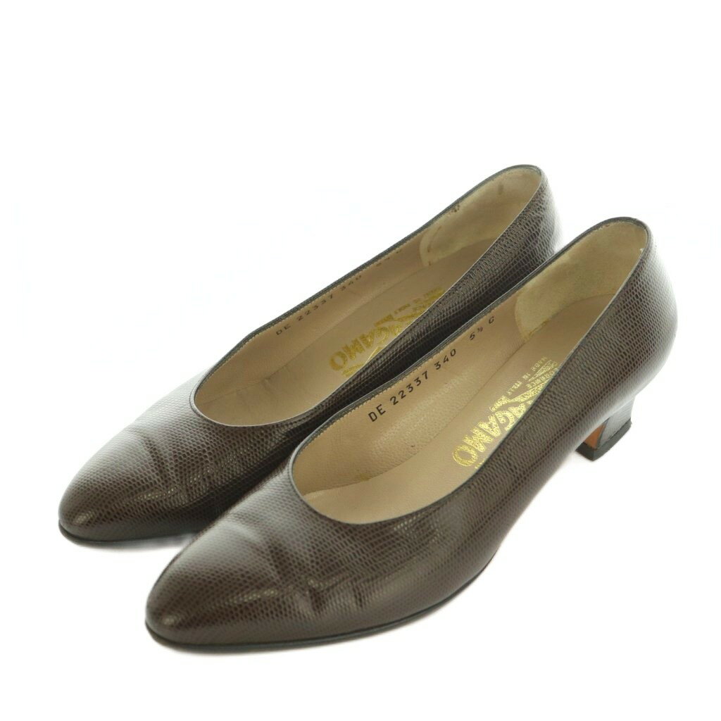 【中古】サルヴァトーレフェラガモ Salvatore Ferragamo パンプス チャンキーヒール 型押し 5.5 23.0cm 茶 22337 /MI ■OS レディース 【ベクトル 古着】 260414ブランドサルヴァトーレフェラガモ...
