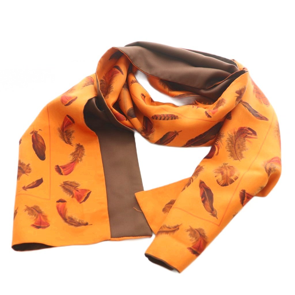 【中古】エルメス HERMES リバーシブル マフラー 薄手 シルク フェザー柄 オレンジ 茶 /MI ■OS ■OH レディース 【ベクトル 古着】 260415ブランドエルメス HERMES表記サイズ表記なし実寸サイズ全長（フリンジ含ま...