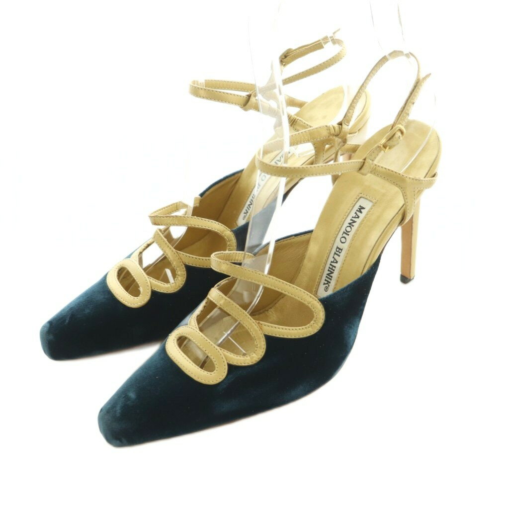 【中古】マノロブラニク MANOLO BLAHNIK パンプス バックオープン ピンヒール 37 24.0cm 紺 ベージュ /MI ■OS ■SH レディース 【ベクトル 古着】 260420ブランドマノロブラニク MANOLO BLAH...