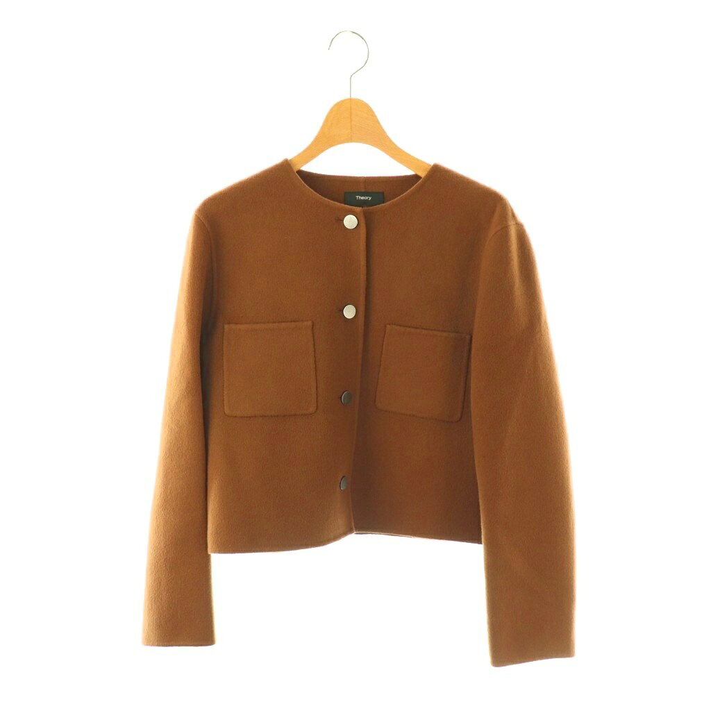 【中古】セオリー Theory Luxe New Divide SH Crop JKT DF ノーカラージャケット カシミヤ混 2 ブラウン /HK ■OS レディース 【ベクトル 古着】 260423ブランドセオリー Theory表記サイ...