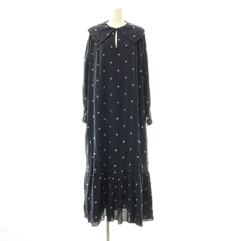【中古】ヌキテパ NE QUITTEZ PAS! Cotton Gauze Full Embroidery Frill Collar Dress ワンピース 花柄 刺繍 M 紺 青 /CX ■OS レディース 【ベクトル 古着】 26051...