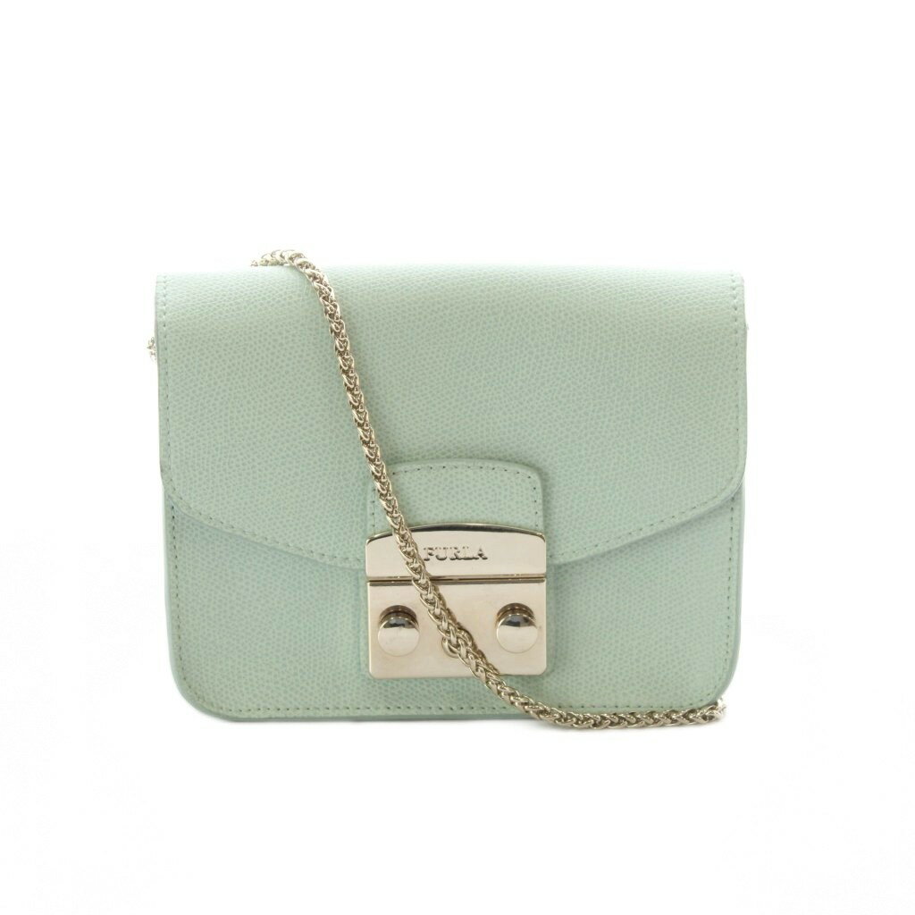 【中古】フルラ FURLA メトロポリス Metropolis ミニ クロスボディバッグ ショルダーバッグ チェーン MENTA メンタ ミントグリーン レザー 型押し /RI ■OS レディース 【ベクトル 古着】 260523ブランドフ...