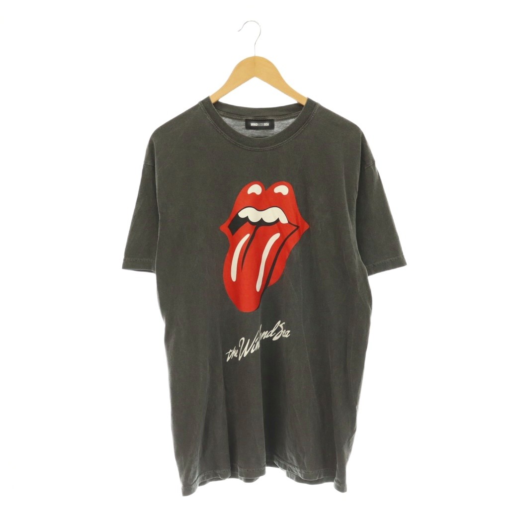 【中古】ウィンダンシー WIND AND SEA Tongue & Lips S/S Tee Tシャツ×THE ROLLING STONES Tシャツ プリント クルーネック 半袖 L チャコール /HS ■OS ■SH メンズ 【ベクトル...