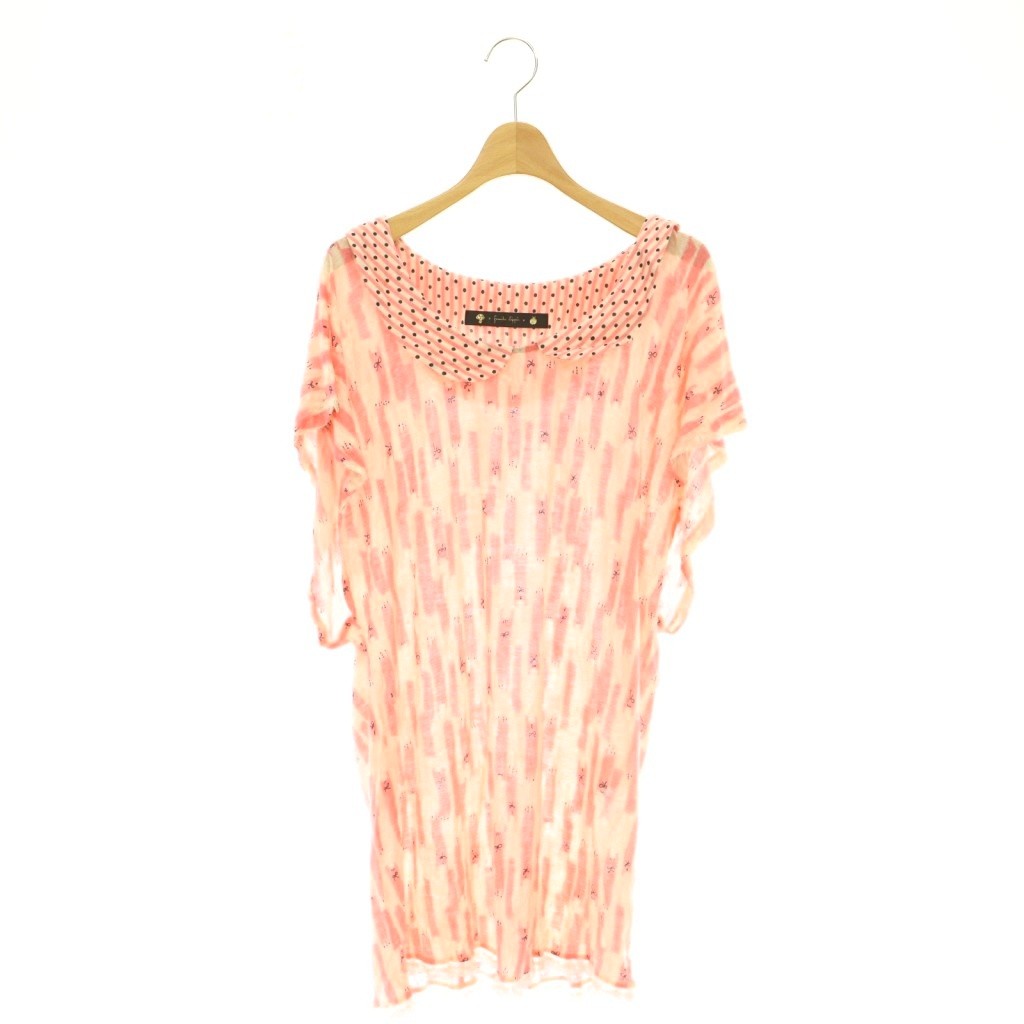 【中古】フランシュリッペ franche lippee 総柄 襟付きチュニック リネン混 レース フレンチスリーブ M ピンク オフホワイト /HS ■OS レディース 【ベクトル 古着】 260616ブランドフランシュリッペ franch...