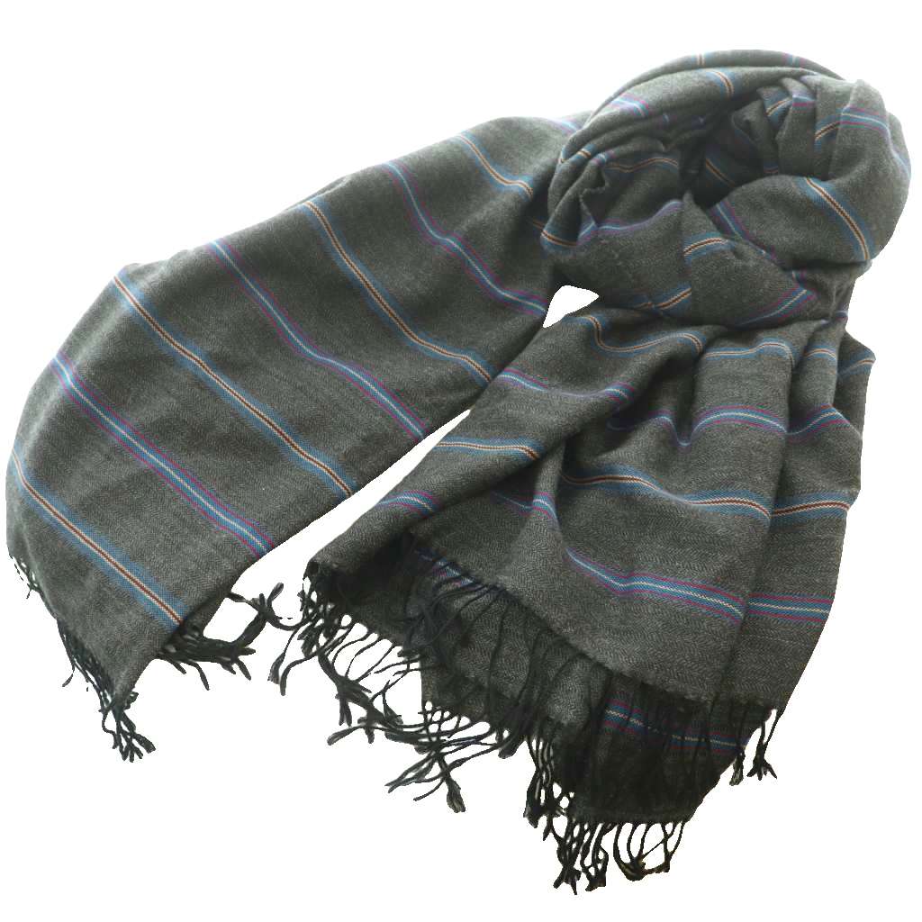 【中古】ルイヴィトン LOUIS VUITTON ストライプ 大判 ストール マフラー フリンジ ウール アルパカ混 マルチカラー グレー 赤 レッド /SS ■OS ■OH メンズ 【ベクトル 古着】 260703ブランドルイヴィトン L...