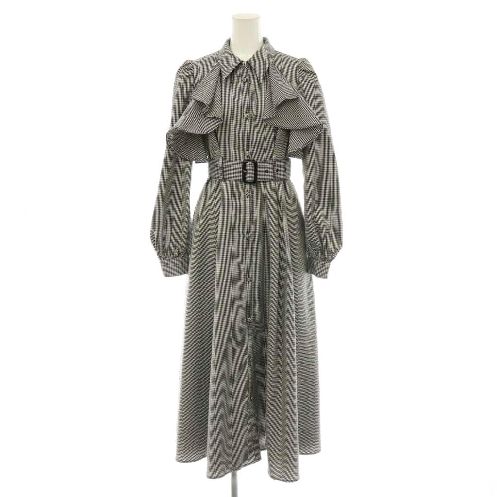 【中古】アンドクチュール And Couture チェック ラッフル ワンピース シャツワンピ ベルト付き F 黒 ブラック 白 ホワイト /CX ■OS レディース 【ベクトル 古着】 260701表記サイズF実寸サイズ肩幅：30cm　身...