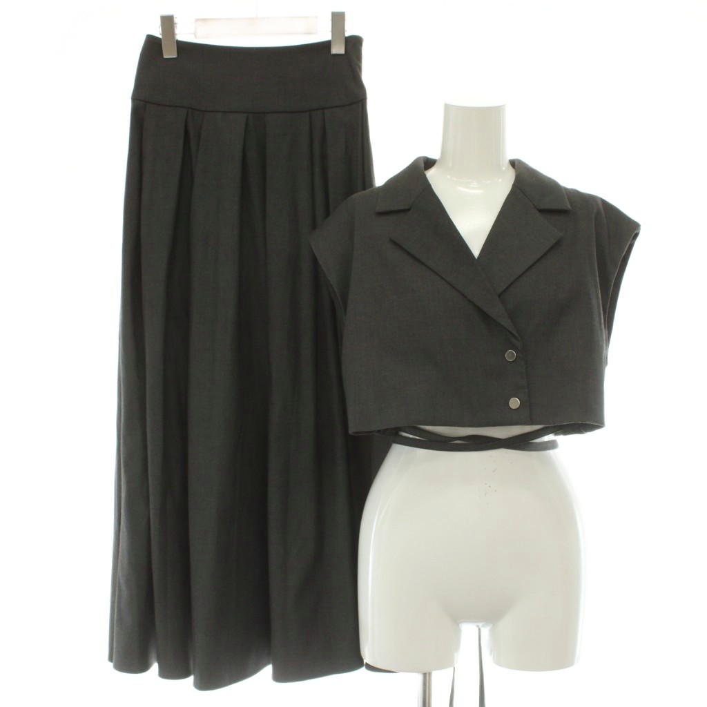 【中古】アメリヴィンテージ Ameri VINTAGE STUDIOUS別注 MANY WAY SHORT JACKET WITH SKIRT セットアップ ショートジレ ベスト ロングスカート S グレー /CX ■OS レディース 【ベ...