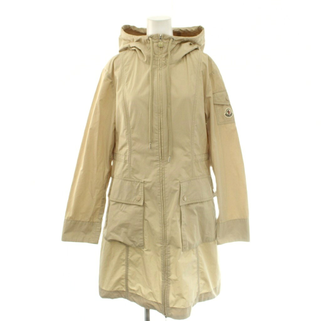【中古】モンクレール MONCLER LAERTE GIUBBOTTO スプリングコート ロング丈 フード ジップアップ ワンカラー ロゴ 0 ベージュ J10931C00019 /BB レディース 【ベクトル 古着】 260803ブランド...