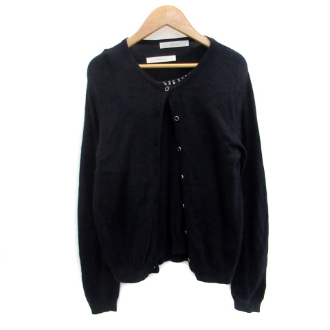 【中古】スタイルコム style com アンサンブルニット カーディガン ミドル丈 ラウンドネック カットソー 半袖 ビジュー L ブラック 黒 /MS2 レディース 【ベクトル 古着】 230719ブランドスタイルコム style co...