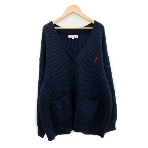 【中古】ユーエスポロアッスン U.S.POLO ASSN. カーディガン ミドル丈 Vネック ロゴ刺繍 F ネイビー 紺 /MS42 レディース 【ベクトル 古着】 230817表記サイズF ※実寸サイズをご確認ください。実寸サイズ身幅：5...