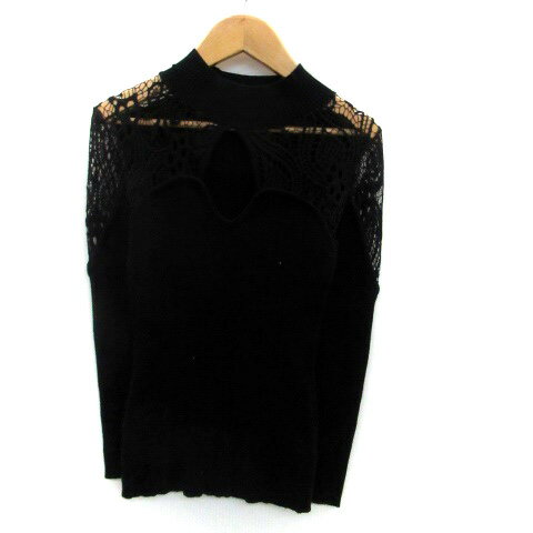 【中古】ザファーストウィメン THE FIRST women リブニット カットソー ハイネック 長袖 レース 切替 カットアウト 黒 ブラック /HO12 レディース 【ベクトル 古着】 230731表記サイズ表記なし ※実寸サイズをご確...