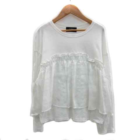 【中古】ダブルクローゼット w closet カットソー 長袖 ラウンドネック 切替 リボン F ホワイト 白 /MS11 レディース 【ベクトル 古着】 230817ブランドダブルクローゼット w closet表記サイズF ※実寸サイズを...