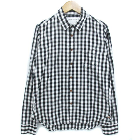 【中古】アーバンリサーチ ドアーズ URBAN RESEARCH DOORS FORK&SPOON カジュアルシャツ ブラウス 長袖 ギンガムチェック柄 F 白 黒 ホワイト ブラック /FF45 レディース 【ベクトル 古着】 23092...