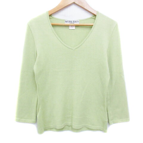 【中古】ナチュラルビューティーベーシック NATURAL BEAUTY BASIC ニット カットソー 七分袖 Vネック 無地 M 黄緑 ライトグリーン /FF42 レディース 【ベクトル 古着】 230919ブランドナチュラルビューティー...