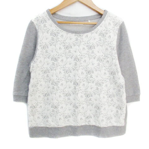 【中古】ドゥクラッセ DoCLASSE トレーナー カットソー 五分袖 ラウンドネック 切替 レース S 杢グレー 白 ホワイト /FF35 レディース 【ベクトル 古着】 230928ブランドドゥクラッセ DoCLASSE表記サイズS ※...