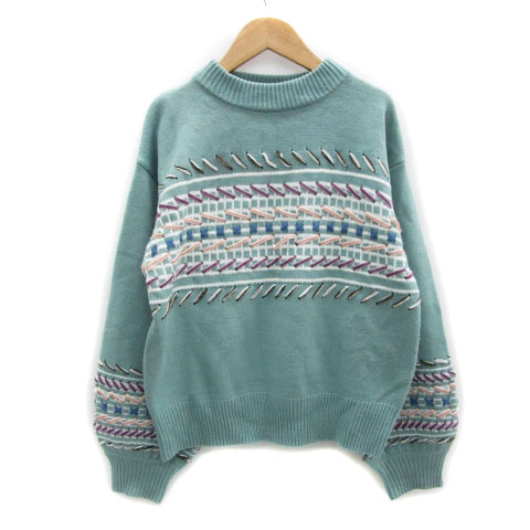 【中古】メルロー merlot ニット セーター 長袖 ボトルネック ライトブルー 水色 /MS12 レディース 【ベクトル 古着】 231124表記サイズ記載なし ※実寸サイズをご確認ください。実寸サイズ身幅：51cm　着丈：51cm　ゆ...