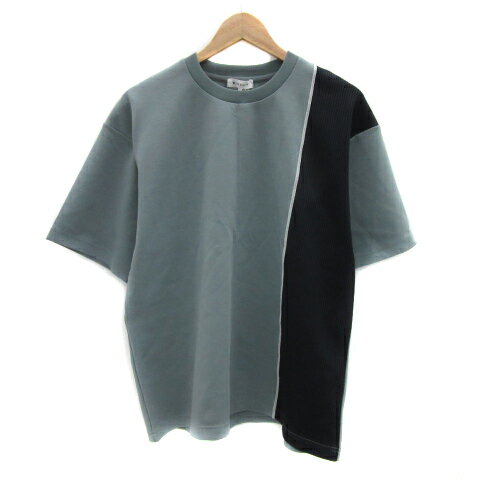 【中古】未使用品 ザショップティーケー THE SHOP TK Tシャツ カットソー 半袖 ラウンドネック 無地 ワッフル 切替 L ライトグリーン 紺 ネイビー /YS20 メンズ 【ベクトル 古着】 250828ブランドザショップティー...