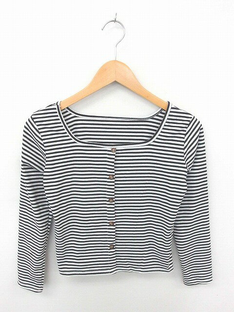 【中古】SPRAY PREMIUM カットソー Tシャツ ボーダー 飾りボタン 綿 コットン 長袖 白 黒 ホワイト ブラック /TT6 レディース 【ベクトル 古着】 200226 ブランド古着ベクトルプレミアム店表記サイズサイズ表記なし...