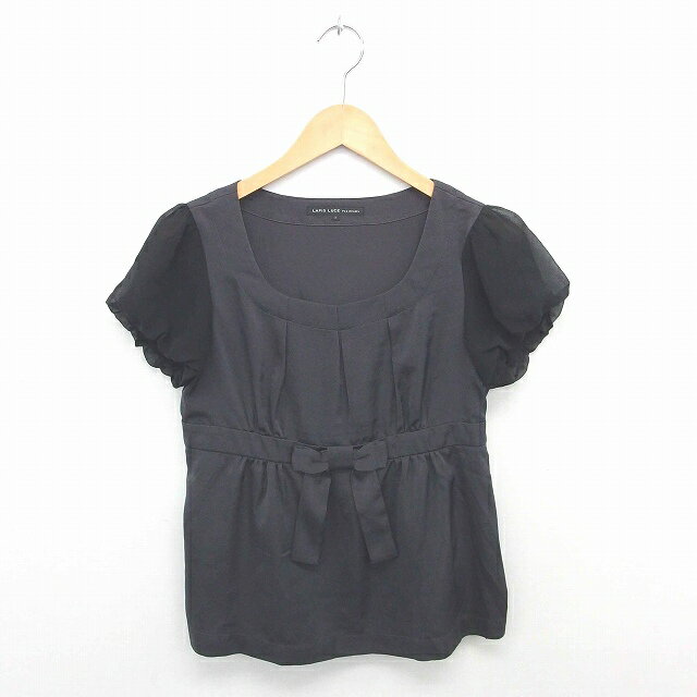 【中古】ラピスルーチェパービームス LAPIS LUCE PER BEAMS カットソー スクエアネック リボン 袖透け感 半袖 38 チャコールグレー 灰 /TT14 レディース 【ベクトル 古着】 200624 ブランド古着ベクトルプレ...