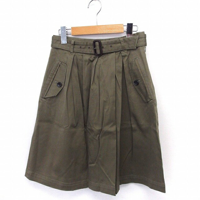 【中古】ユナイテッドアローズ UNITED ARROWS スカート フレア ひざ丈 ベルト 無地 シンプル 綿 38 カーキ /FT19 レディース 【ベクトル 古着】 200529 ブランド古着ベクトルプレミアム店ブランドユナイテッドアロ...