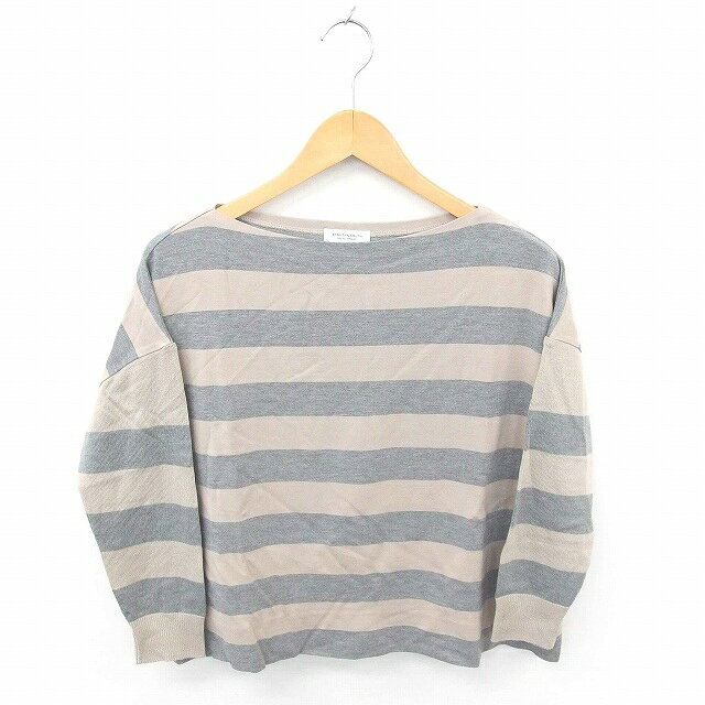 【中古】B&Y ユナイテッドアローズ BEAUTY&YOUTH ビューティー&ユース カットソー Tシャツ ボーダー ボートネック 切替 長袖 薄茶 灰 ベージュ グレー /TT11 レディース 【ベクトル 古着】 200430 ブランド古...
