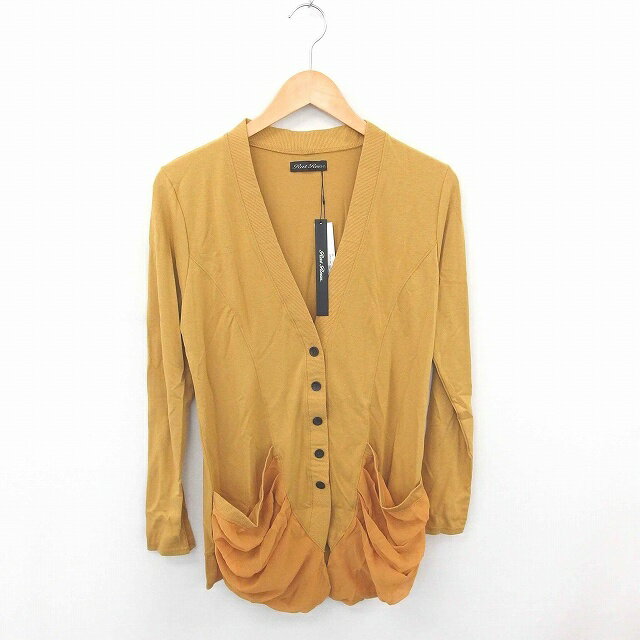 【中古】未使用品 ロエン Roen タグ付 カーディガン シフォン 切替 Vネック 薄手 長袖 F からし色 マスタード /TT 【ベクトル 古着】 250130ブランドロエン Roen表記サイズF(実寸サイズをご確認ください。）実寸サイズ...