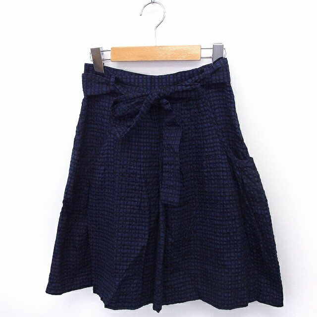【中古】ジルスチュアート JILL STUART スカート チェック リボン フレア ひざ丈 綿 0 ネイビー 紺 /FT11 レディース 【ベクトル 古着】 200520 ブランド古着ベクトルプレミアム店ブランドジルスチュアート JILL...
