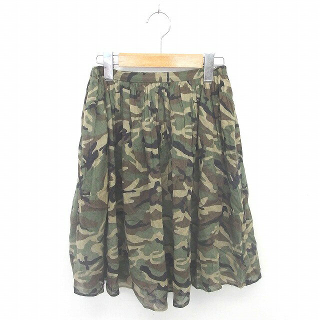 【中古】アーバンリサーチ URBAN RESEARCH スカート フレア ギャザー ひざ丈 薄手 迷彩 カモフラ 綿 F ウエストゴム 緑 薄茶 カーキ ベージュ /TT11 レディース 【ベクトル 古着】 200722 ブランド古着ベクト...