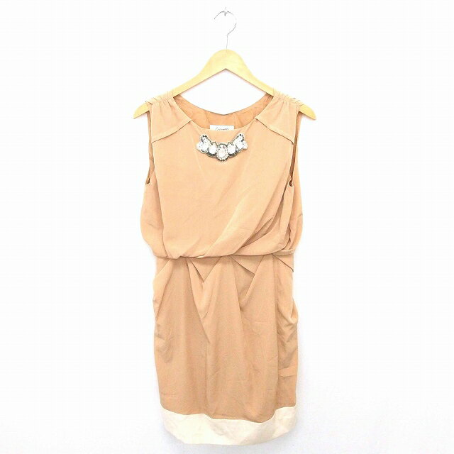 【中古】traumerei luxus kleid ワンピース ミモレ丈 ロング プルオーバー ビジュー 薄手 ノースリーブ 38 茶 ベージュ /TT4 レディース 【ベクトル 古着】 200724 ブランド古着ベクトルプレミアム店表記サ...