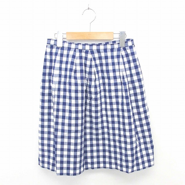 【中古】イエナ スローブ IENA SLOBE スカート フレア ひざ丈 チェック 薄手 バックジップ 綿 コットン 38 紺 白 ネイビー ホワイト /TT11 レディース 【ベクトル 古着】 200723 ブランド古着ベクトルプレミアム...