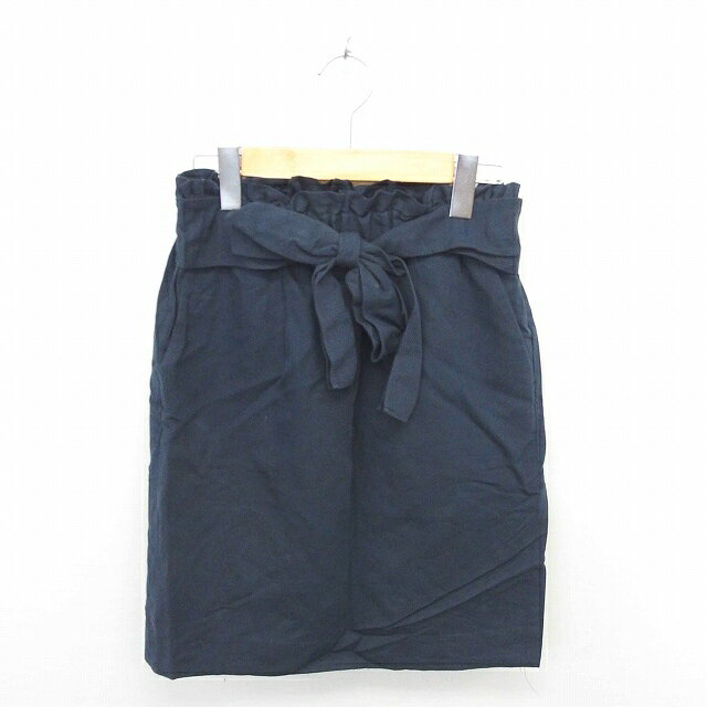 【中古】ドレステリア DRESSTERIOR スカート タイト ひざ丈 ウエスリボン 綿 コットン 麻 リネン混 無地 シンプル 36 紺 ネイビー /TT10 レディース 【ベクトル 古着】 200821 ブランド古着ベクトルプレミアム店...