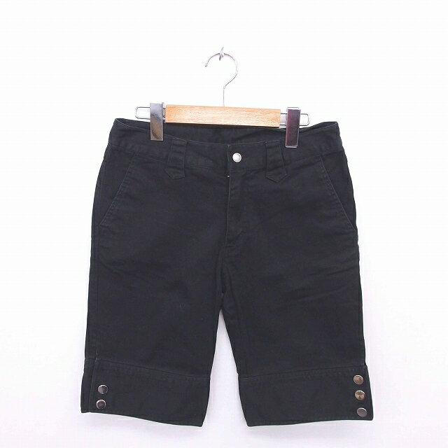 【中古】ノーブランド パンツ ハーフ 膝丈 ジップフライ 綿 コットン 67-89 黒 ブラック /TT34 レディース 【ベクトル 古着】 201022 ブランド古着ベクトルプレミアム店表記サイズ67-89実寸サイズウエスト：約67cm　...