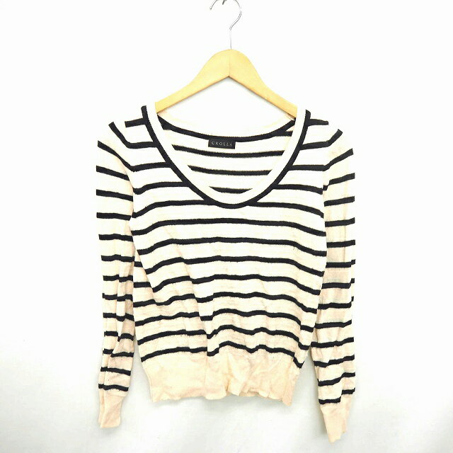 【中古】クローラ crolla ニット セーター ボーダー 丸首 ウール混 アンゴラ混 長袖 薄茶 黒 ベージュ ブラック /TT23 レディース 【ベクトル 古着】 210115 ブランド古着ベクトルプレミアム店ブランドクローラ crol...