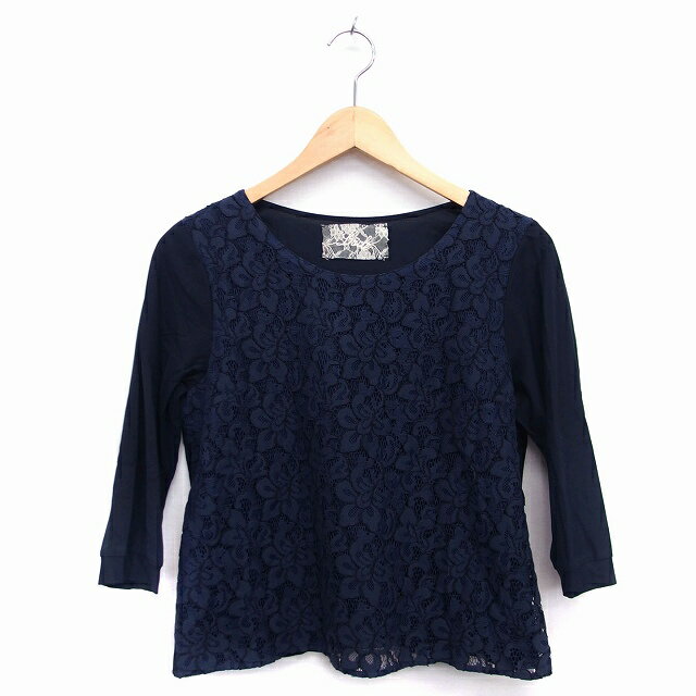 【中古】アバハウス ABAHOUSE ラデ Lade カットソー Tシャツ 丸首 七分袖 綿混 切替 レース 花 柄 ブラック 黒 ネイビー 紺 /HT34 レディース 【ベクトル 古着】 220204ブランドアバハウス ABAHOUSE表...