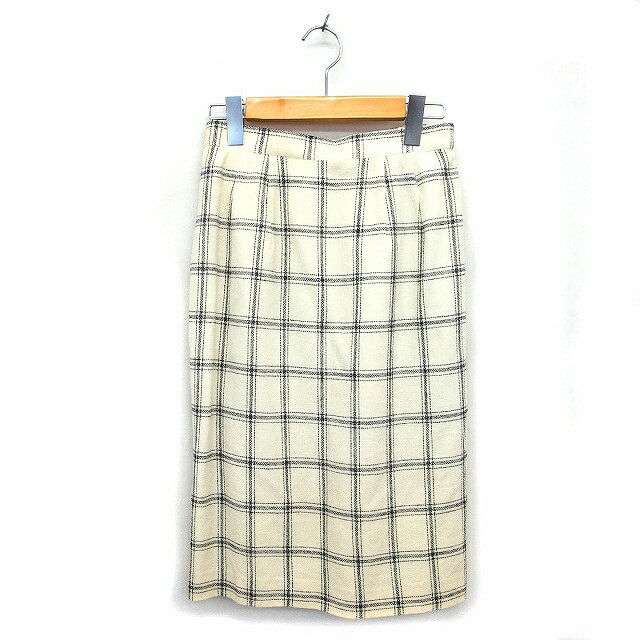 【中古】スカート タイト ミモレ丈 ロング ウール チェック バックジップ 9AR アイボリー /NT5 N レディース 【ベクトル 古着】 221103表記サイズ9AR実寸サイズウエスト：約61-66cm　ヒップ：約83cm　スカート丈：...