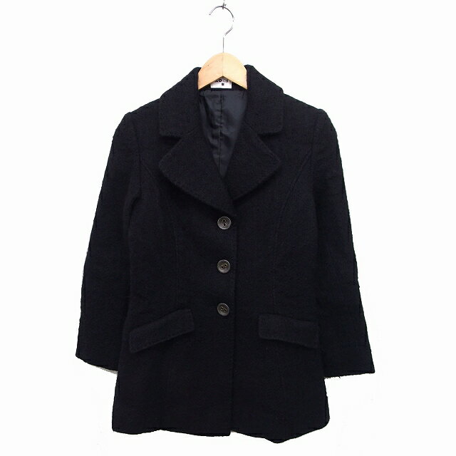 【中古】コース KOOS オープンカラー コート アウター ミディ丈 モヘヤ混 ウール 起毛 S ブラック 黒 /FT11 レディース 【ベクトル 古着】 221224ブランドコース KOOS表記サイズS実寸サイズ肩幅：約36cm　身幅：約...