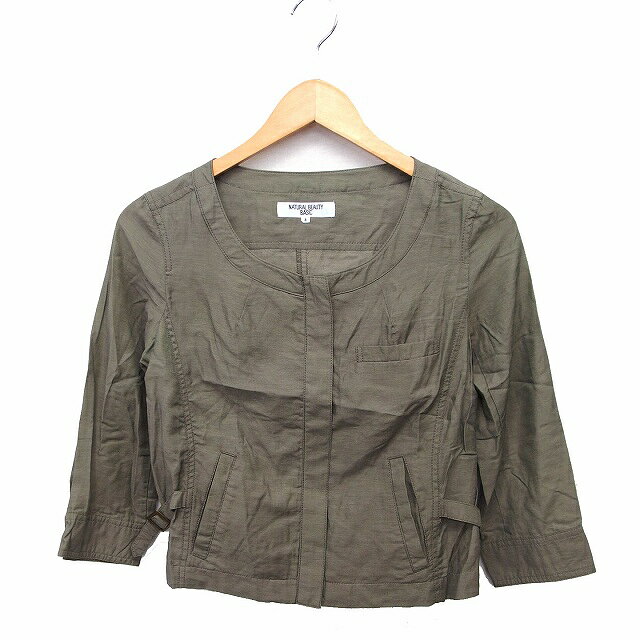 【中古】ナチュラルビューティーベーシック NATURAL BEAUTY BASIC ミリタリー ノーカラー ジャケット アウター 無地 S カーキ /FT24 レディース 【ベクトル 古着】 230217ブランドナチュラルビューティーベーシ...