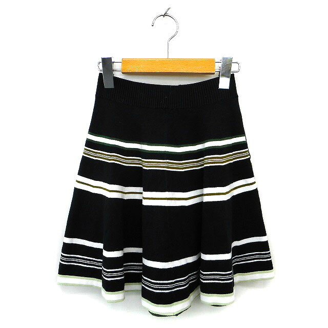 【中古】ビーシービージーマックスアズリア BCBGMAXAZRIA ENERATION スカート フレア ミニ ニット リブ ボーダー コットン混 XS 黒 ブラック /NT14 レディース 【ベクトル 古着】 230713ブランドビーシー...