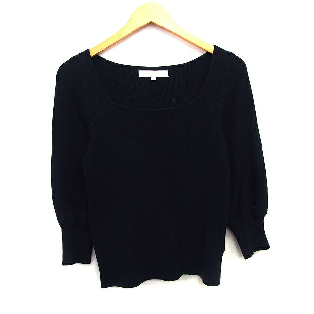 【中古】マーキュリーデュオ MERCURYDUO セーター ニット ローゲージ シンプル 切替リブ ボリューム袖 七分袖 スクエアネック 綿混 F ブラック 黒 /HT14 レディース 【ベクトル 古着】 240712ブランドマーキュリーデ...