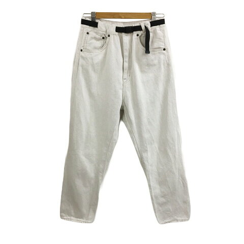 【中古】ニコアンド Niko and.. JEANS パンツ デニム ジーンズ テーパード ロング ウエストゴム ジップフライ ベルト M ベージュ 白 ホワイト レディース 【ベクトル 古着】 240611ブランドニコアンド Niko a...
