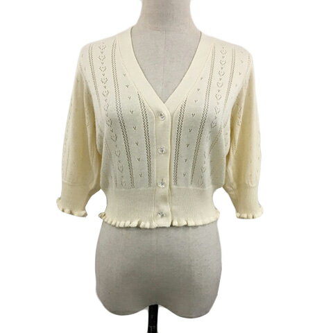 【中古】フィント F i.n.t カーディガン ニット Vネック クロップド ショート丈 透かし編み 七分袖 F ベージュ 白 ホワイト レディース 【ベクトル 古着】 250331表記サイズF (実寸サイズをご確認ください。)実寸サイズ肩...
