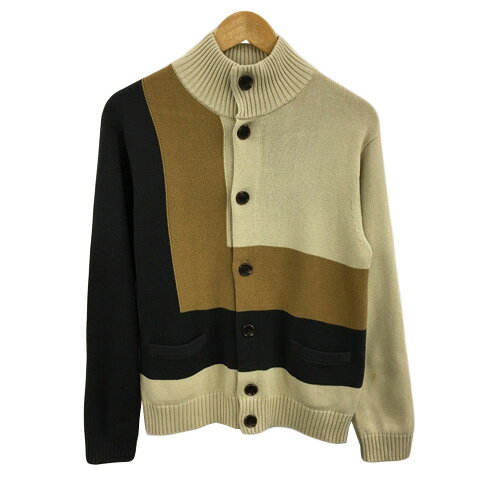 【中古】タケオキクチ TAKEO KIKUCHI カーディガン ニット ハイネック 総柄 ブロック 長袖 1 ベージュ 茶 ブラウン メンズ 【ベクトル 古着】 260227ブランドタケオキクチ TAKEO KIKUCHI表記サイズ1 (実...