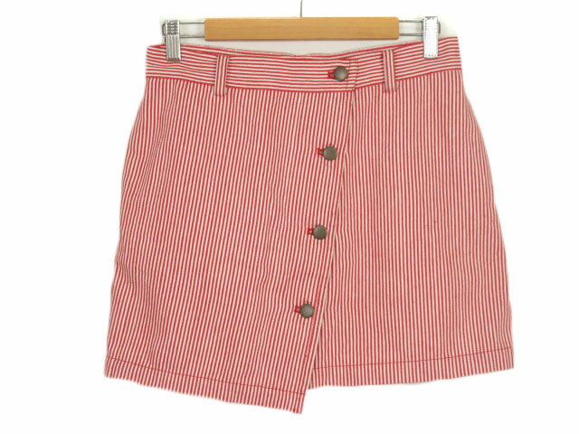 【中古】レイビームス Ray Beams ヒッコリーラップ ミニスカート 1 赤 レッド レディース 【ベクトル 古着】 230125ブランドレイビームス Ray Beams表記サイズ1実寸サイズウエスト：73cm　ヒップ：92cm　スカー...