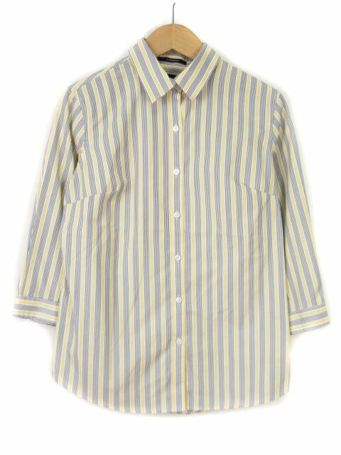 【中古】ランズエンド LANDS' END No Iron Supima シャツ ストライプ 七分袖 コットン 7 黄 イエロー 黒 ブラック レディース 【ベクトル 古着】 200829 ベクトルプレミアム店ブランドランズエンド LAND...