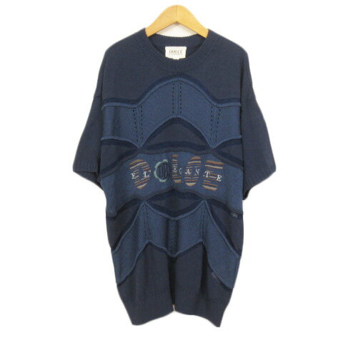 【中古】DOLCE ELEGANTE ドルチェエレガント カットソー ニット 刺繍 半袖 46 紺 ネイビー メンズ 【ベクトル 古着】 221023表記サイズ46実寸サイズ身幅：57cm　着丈：68cm　ゆき丈：54cm　　素材本体 アク...
